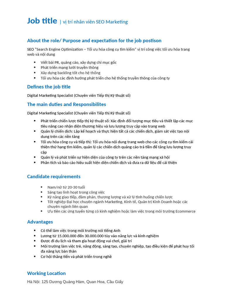 Basic Job Description Template 1 | PDF