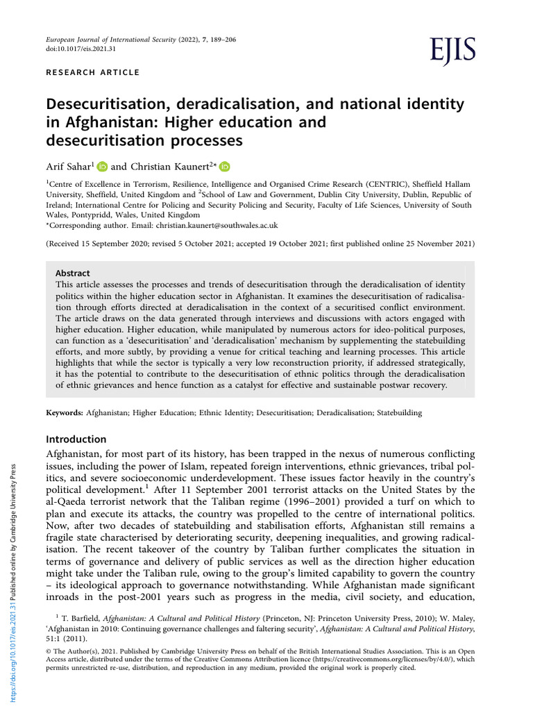 Div Class Title Desecuritisation Deradicalisation and National Identity in Afghanistan Higher ...