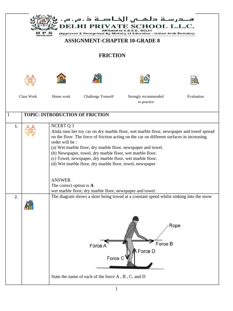 Grade 8 Friction Assignment Overview | PDF