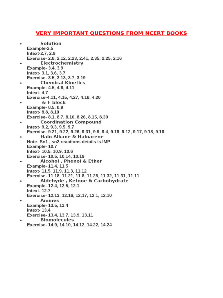 Very Important Questions From Ncert Books | PDF