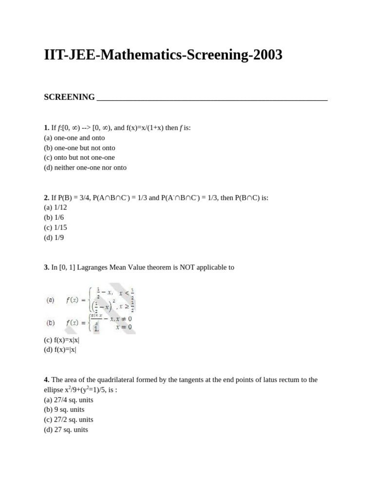 2775IIT Jee MATHEMATICS QUESTION PAPERS 2003docx | PDF | Elementary ...