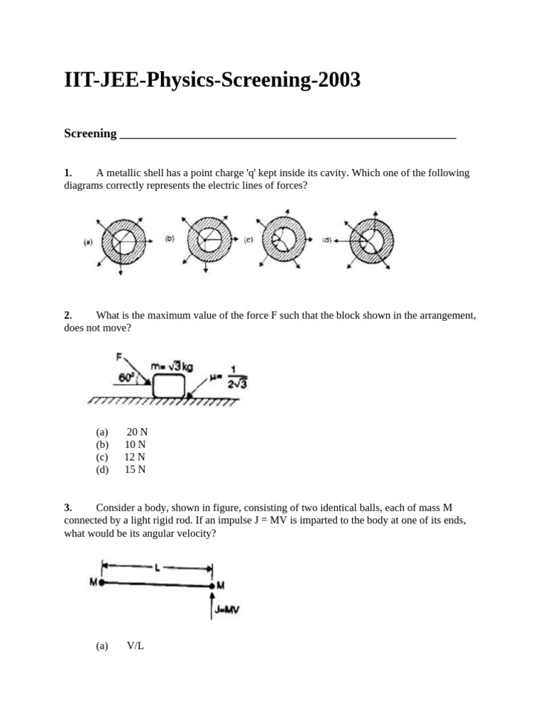 IIT-JEE 2003 Physics Screening Paper | PDF | Force | Metrology