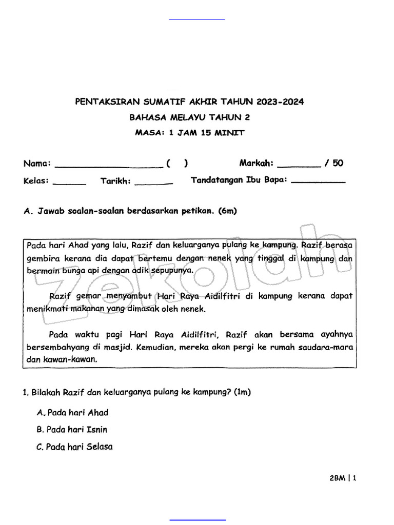 Zekolah 2024 11 STD 2 BM Gdvpzu | PDF