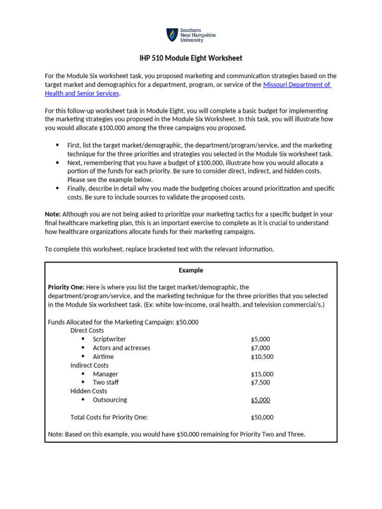 IHP 510 Module Eight Worksheet | PDF | Marketing | Advertising