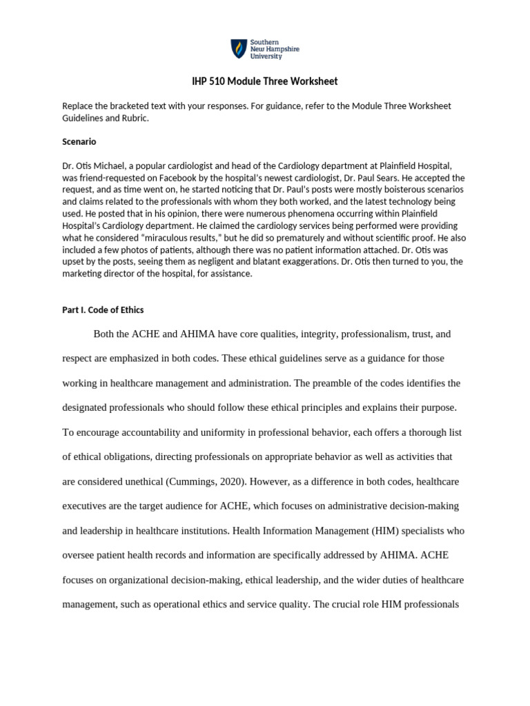 IHP 510 Module Three Worksheet | PDF