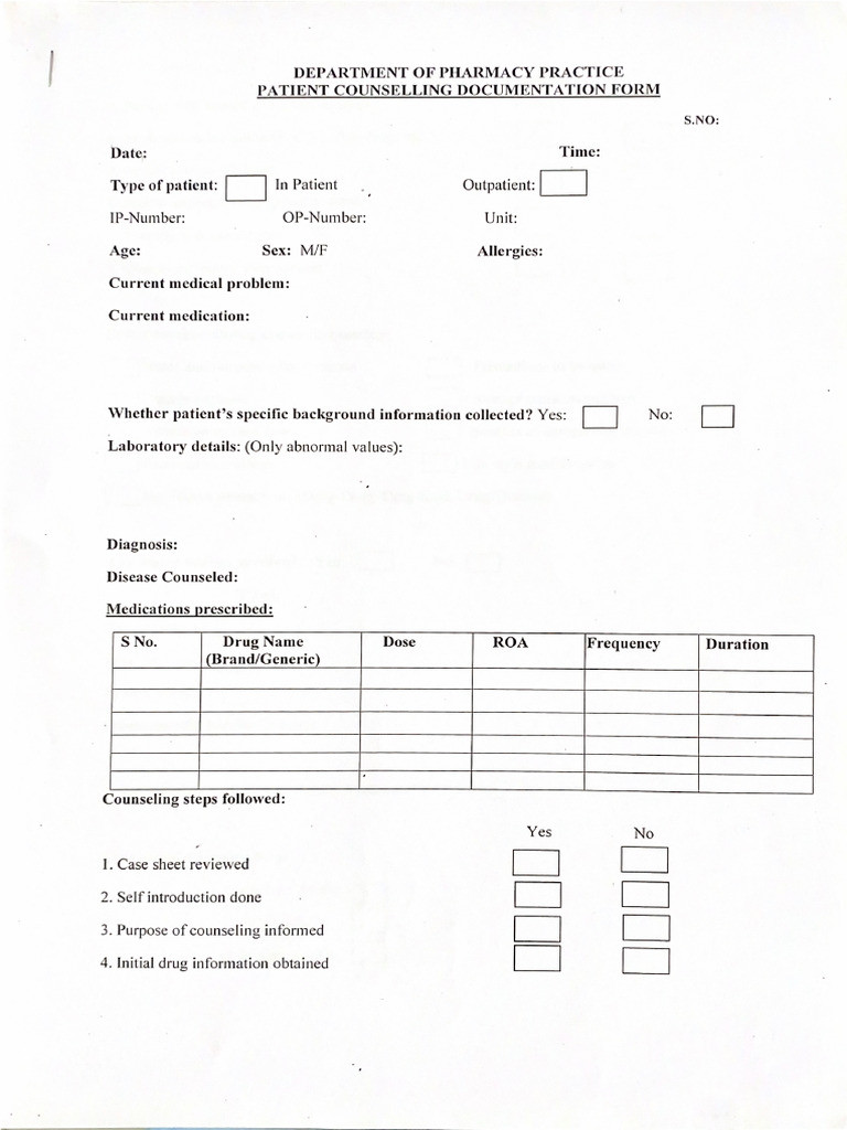 Patient Counselling Documentation Form | PDF