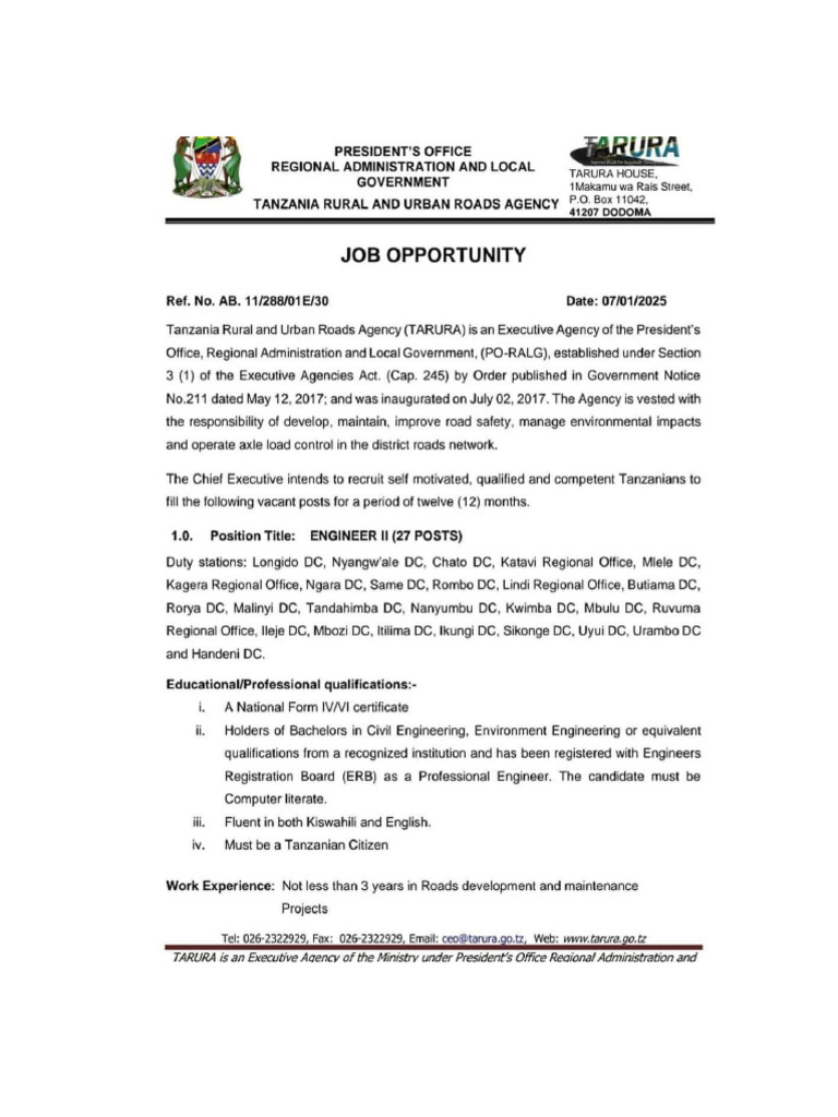 Tarura Vacancies January | PDF
