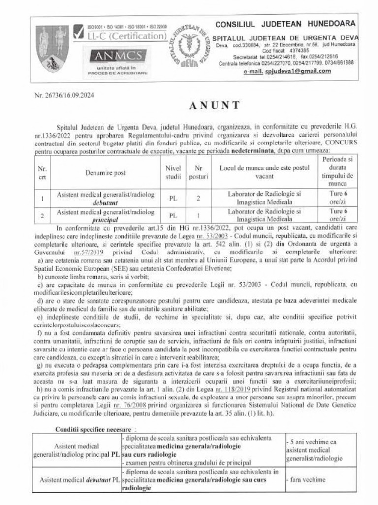 Anunt Asistenti Radiologie | PDF