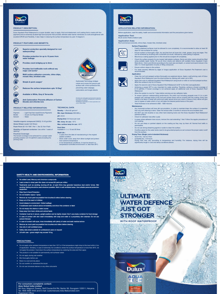 Dulux Aquatech Roof Waterproof Guide | PDF | Paint | Water