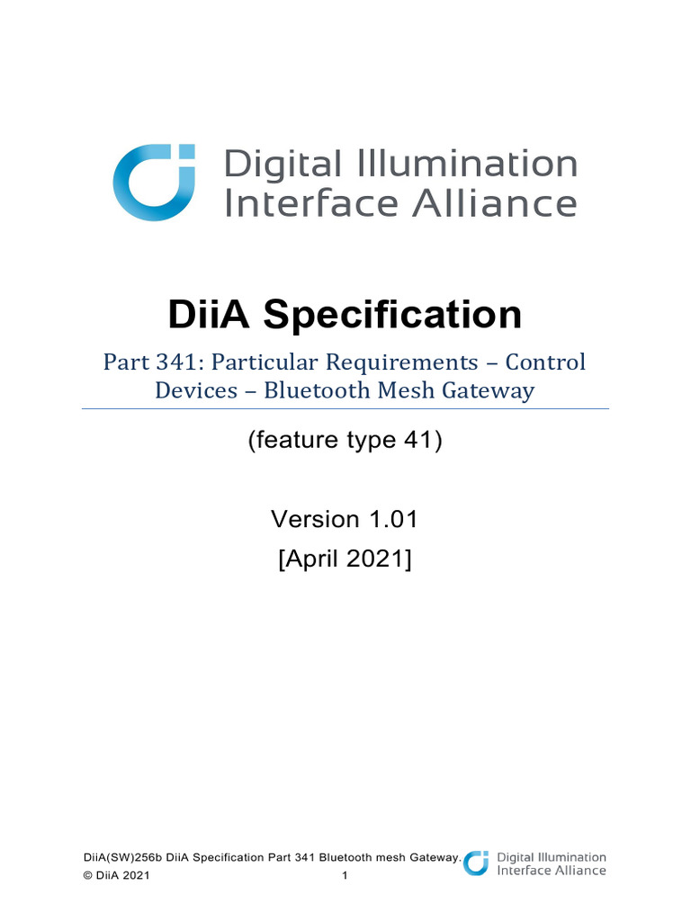 Diia Specification Part 341 Bluetooth Mesh Gateway v101 Apr 2021 | PDF | Bluetooth | Computer ...