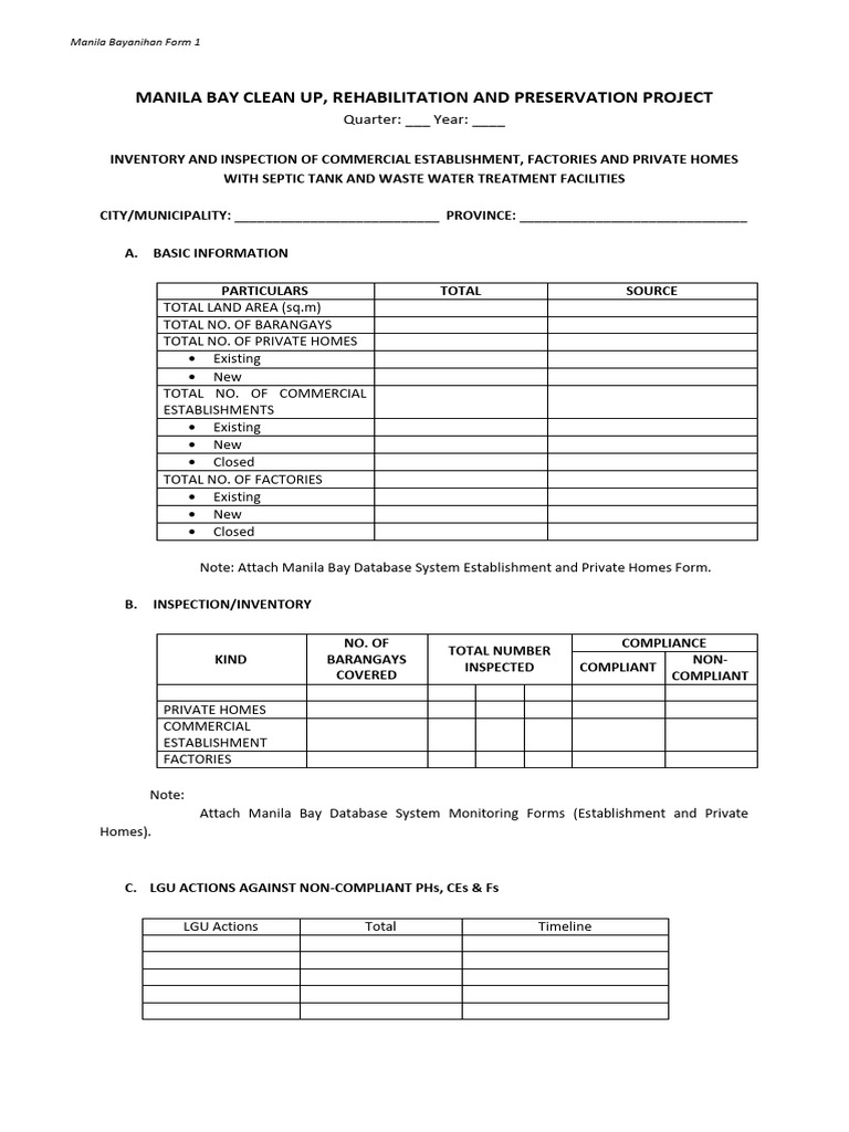 MB Form 1 (Inventory and Inspection of CE, FS, PH With ST and WWTF) | PDF