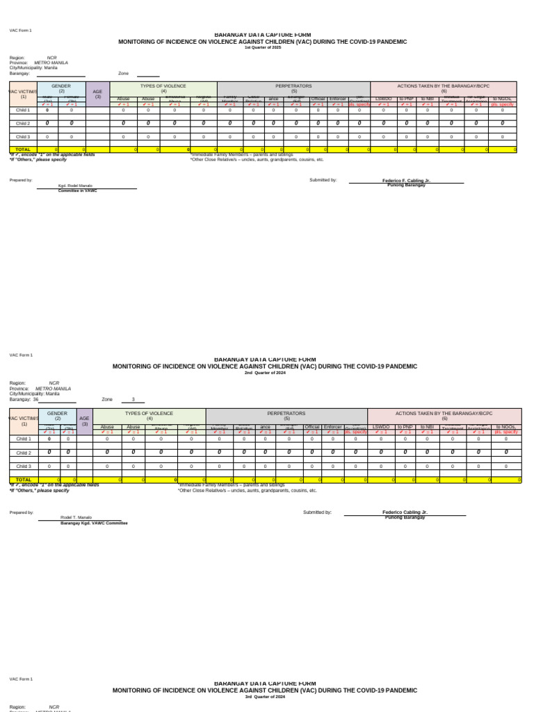 VAC - Barangay Data Capture Form | PDF | Child Abuse | Violence