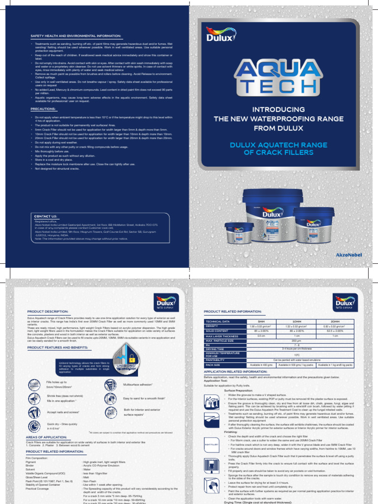 Pds Dulux Aquatech Crackfiller | PDF | Paint | Acrylic Paint