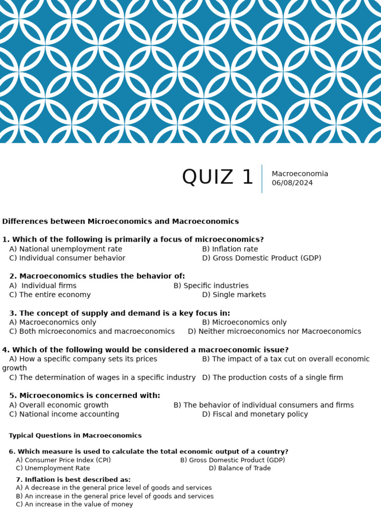 Quiz 1 Macroeconomia | PDF | Macroeconomics | Inflation