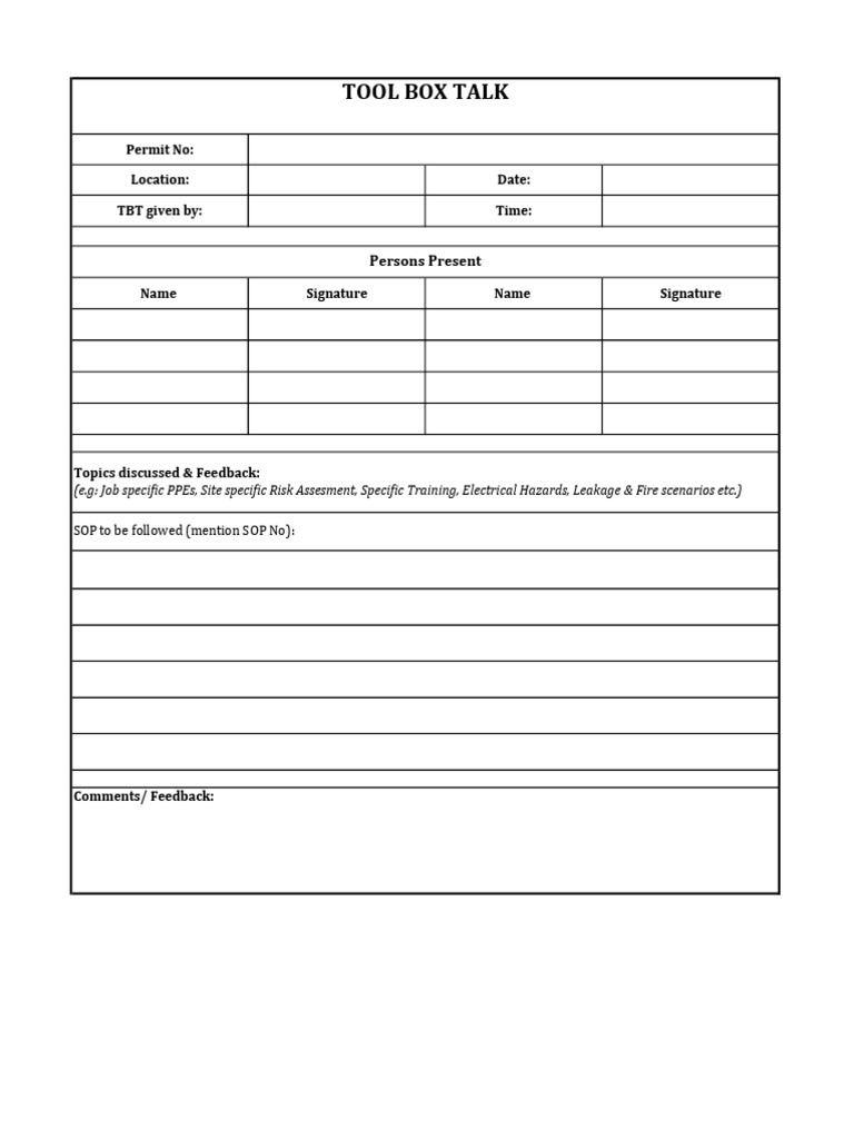 Tool Box Talk-Format | PDF