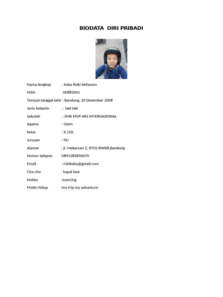 Biodata Kaka Rizki Setiawan | PDF