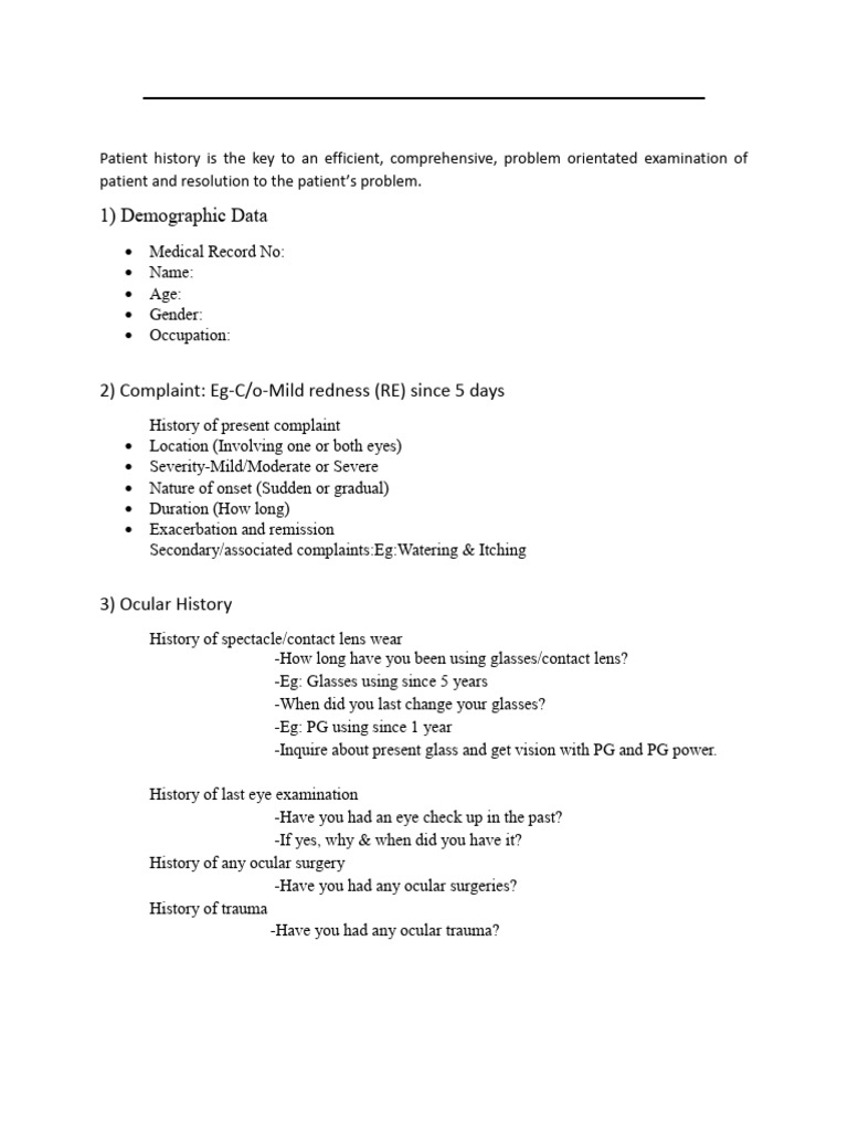 Optometry Patient History Guide | PDF | Diabetes | Human Eye