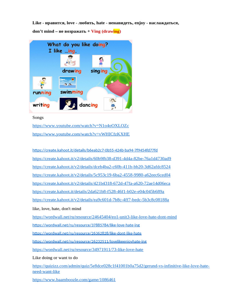 English Verbs: Like, Love, Hate Guide | PDF