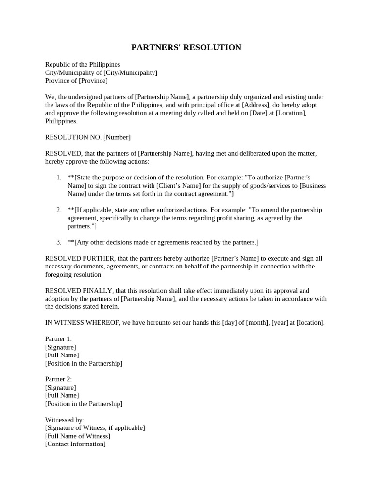Partnership Resolution Document Template | PDF