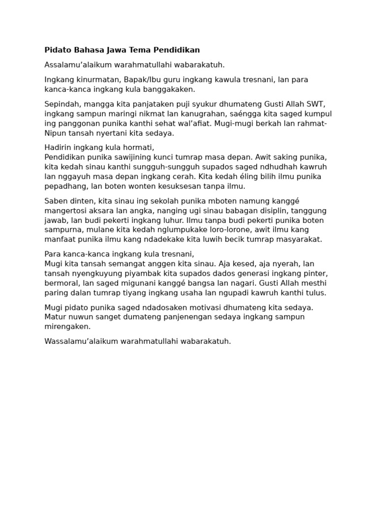 Pidato Bahasa Jawa Tema Pendidikan | PDF
