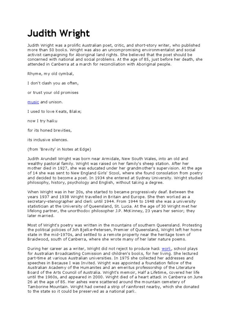 Judith Wright | PDF | Poetry