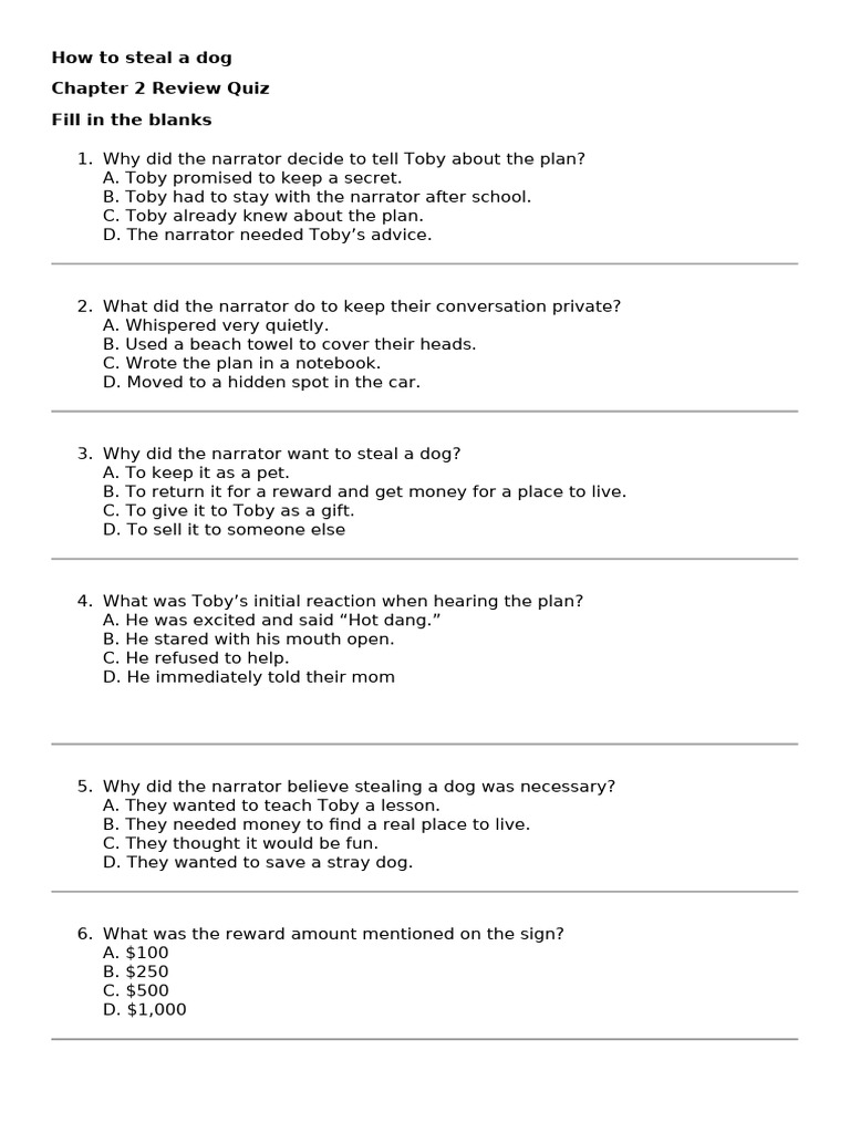 Dog Theft Plan Analysis Quiz | PDF | Noun | Linguistics