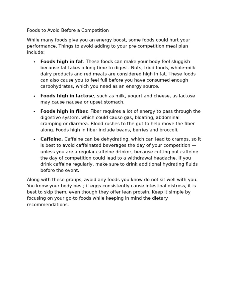 Pre-Competition Diet Tips | PDF