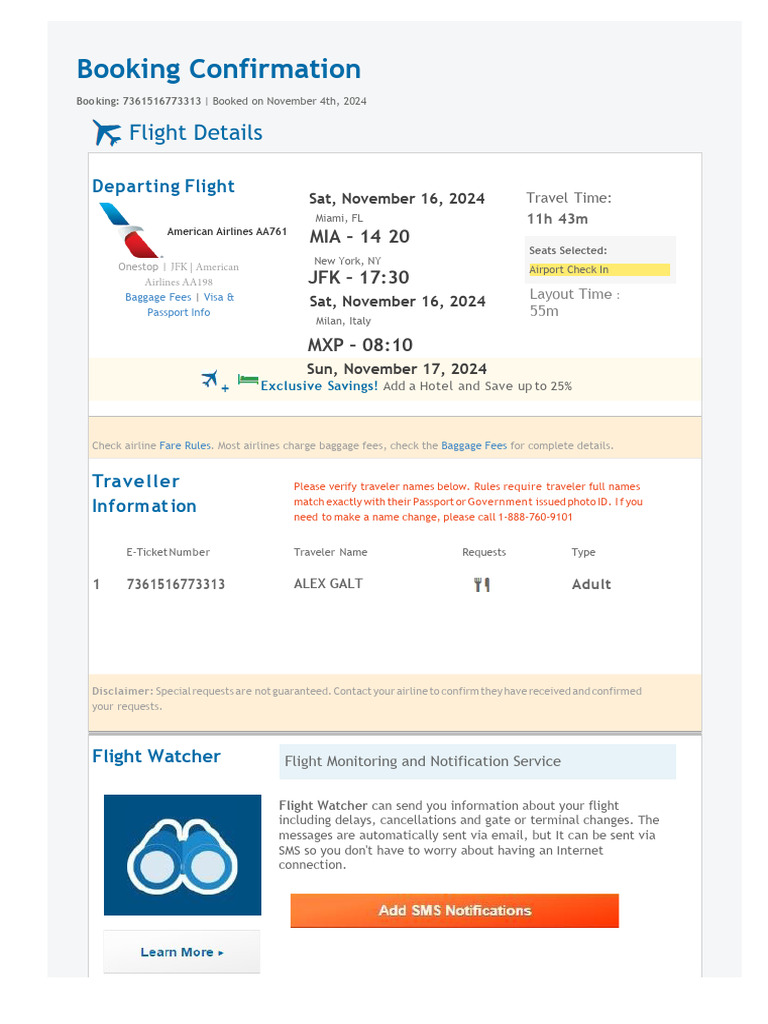 Alex Galt Booking Confirmation | PDF