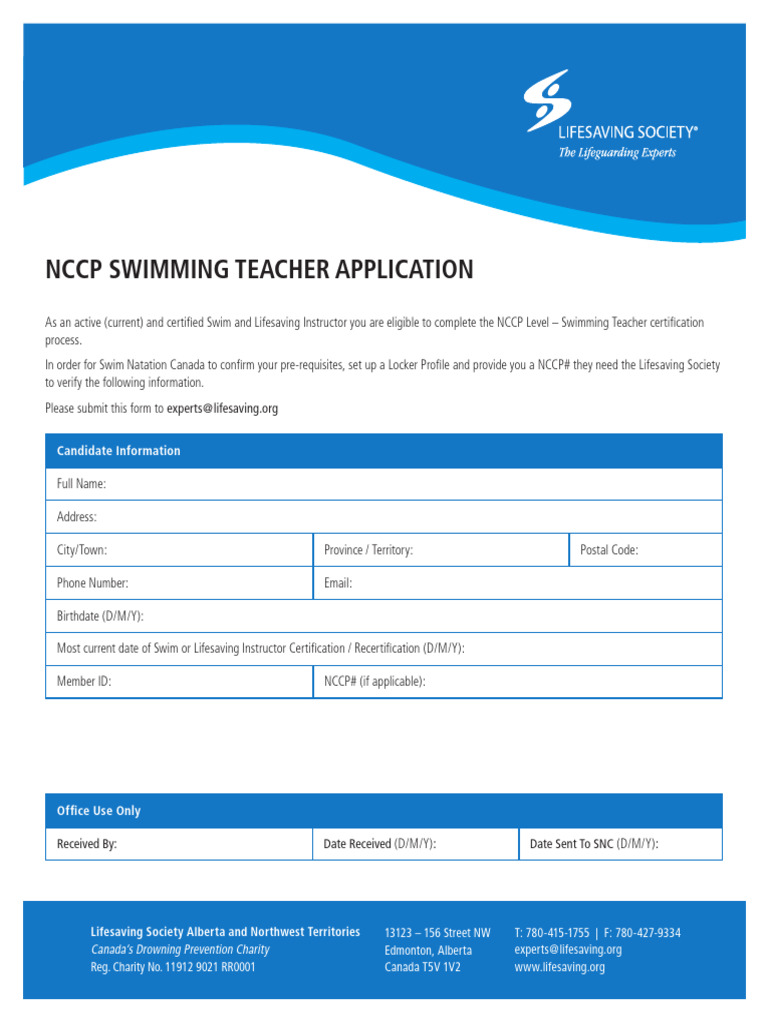 NCCP Swimming Teacher Application-EN | PDF