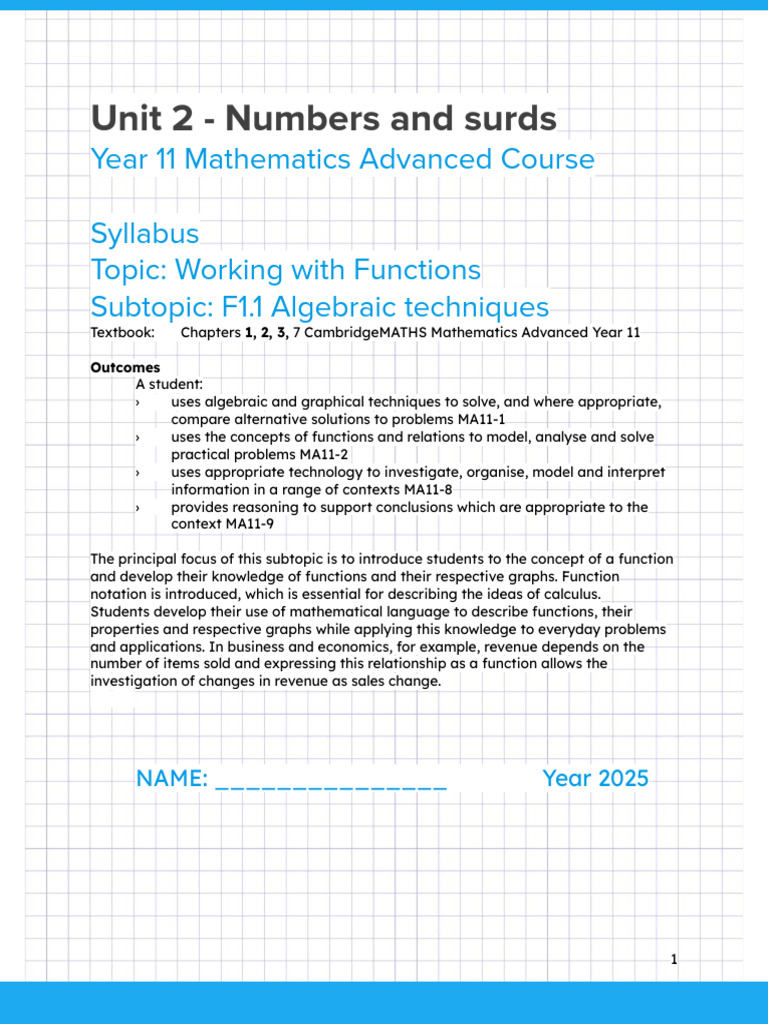 Kami Export - Teacher Copy - 2025 MA11 - Unit 2 - Numbers and Surds - Kami | PDF | Numbers ...