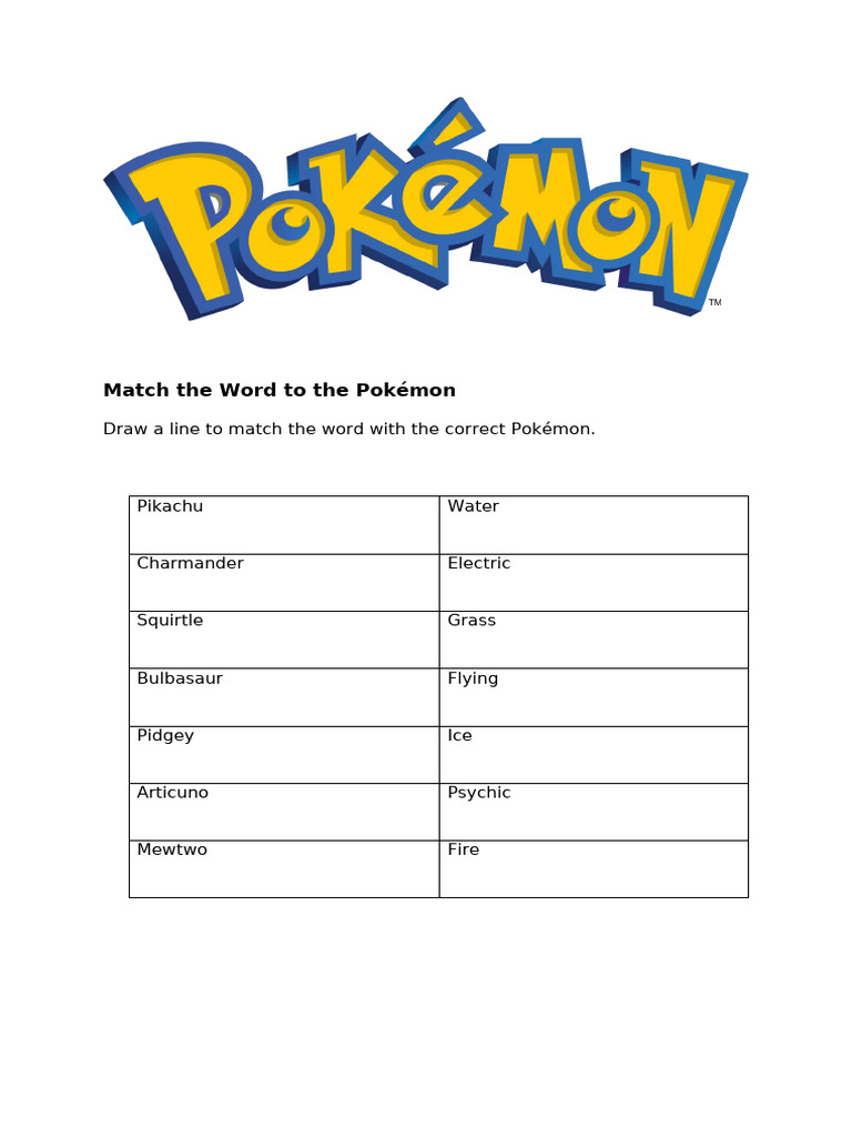 Pokémon Word Matching Game | PDF