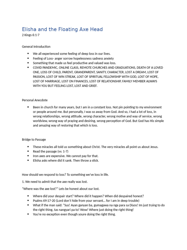 Elisha and The Floating Axe Head | PDF | Jesus | Religious Belief And ...