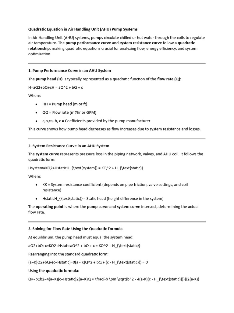 Quadratic Equation in Air Handling Unit | PDF | Pump | Flow Measurement