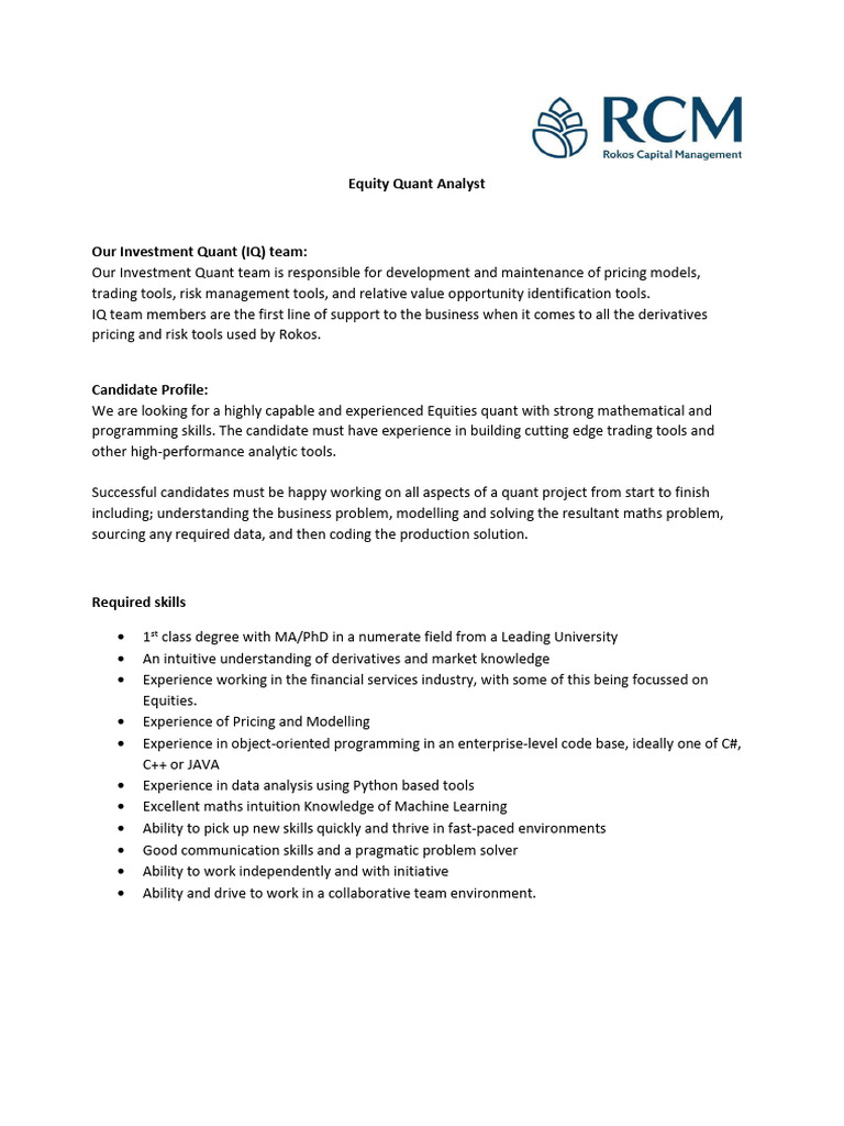 Rokos - Equity Quant Analyst | PDF