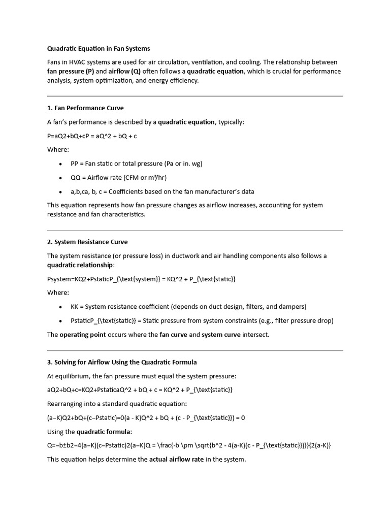 Quadratic Equation in Fan Systems | PDF | Engineering Thermodynamics ...