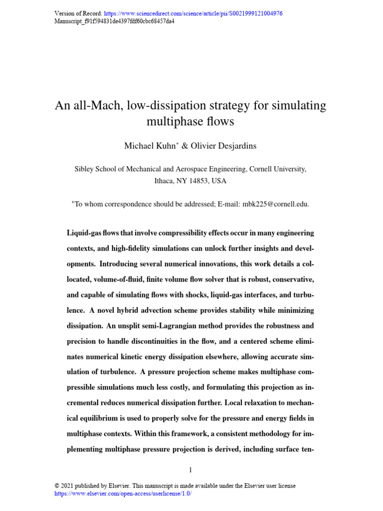 An All-Mach, Low-Dissipation Strategy For Simulating Multiphase Flows | PDF | Fluid Dynamics ...