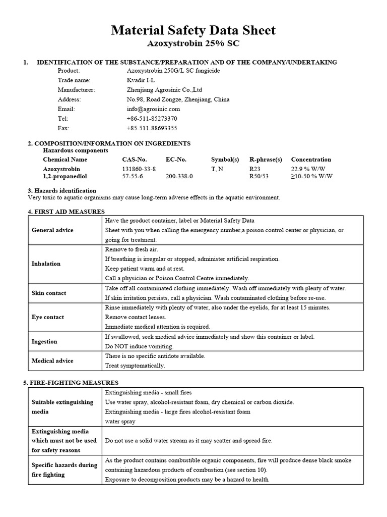 Azoxystrobin 250G/L SC MSDS | PDF | Personal Protective Equipment ...