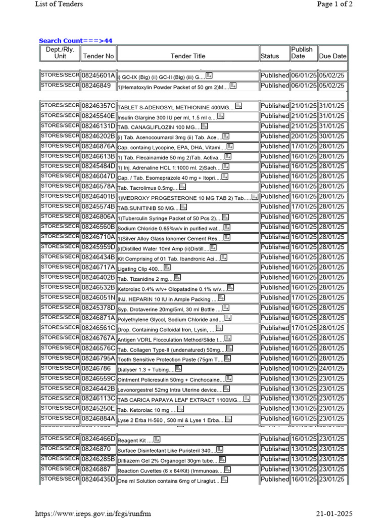 tender list | PDF | Chemical Substances | Materials