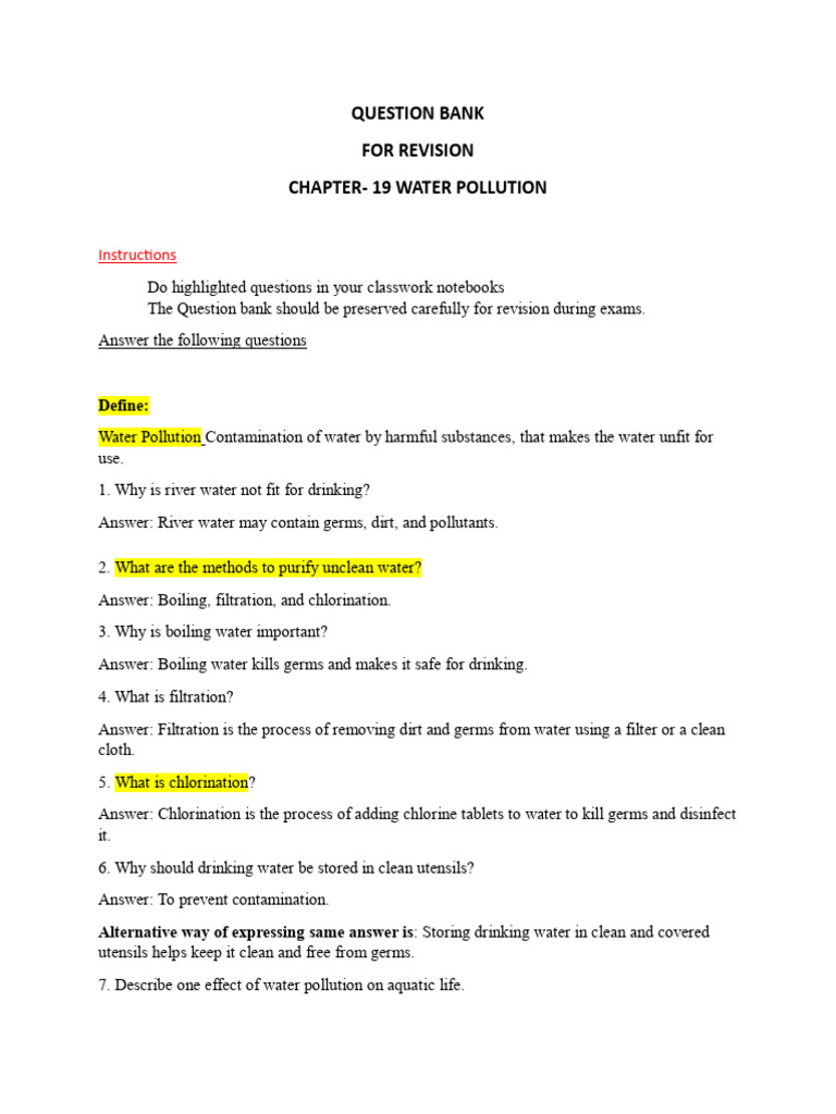 L-19 Water Pollution Question Bank - Copy | PDF | Water Pollution ...