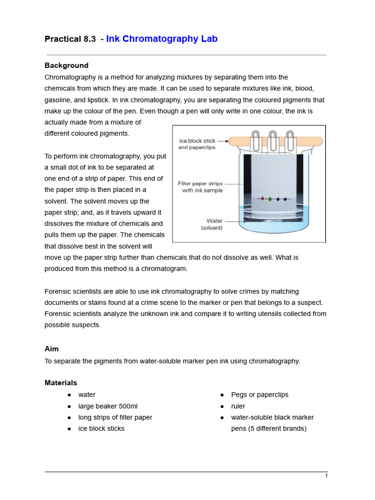 Ink Chromatography Lab Guide | PDF | Chromatography | Ink