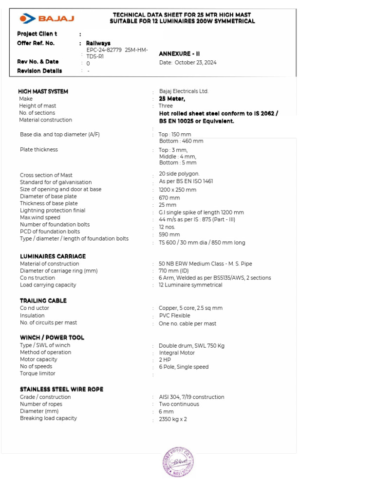 CWC Verna High Mast Docs For Approval | PDF | Pipe (Fluid Conveyance ...