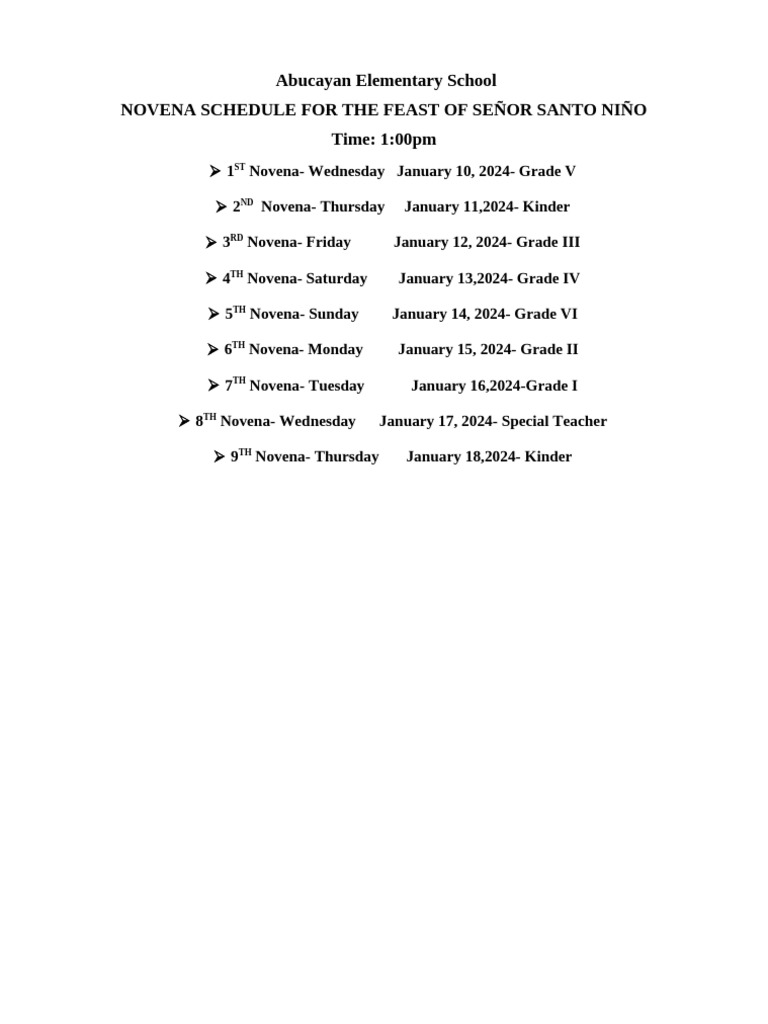 Sinulog Mass Schedule | PDF