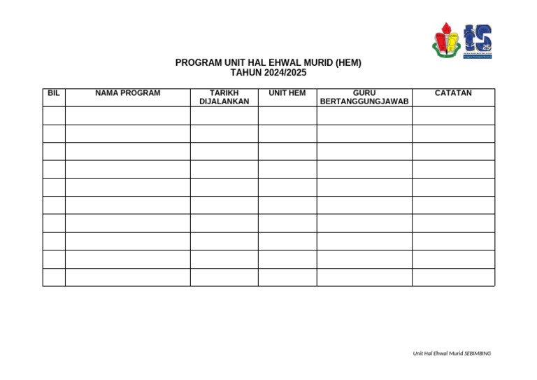 Borang Program Unit Hal Ehwal Murid | PDF