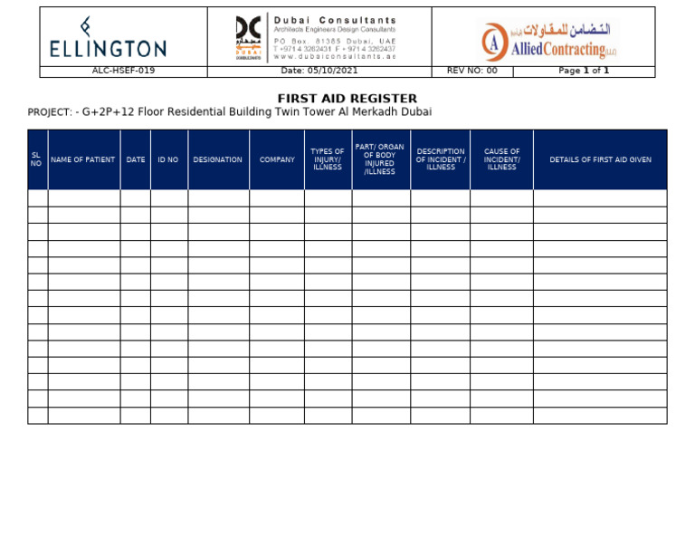 ALC-HSEF-19-First Aid Register-R00 | PDF