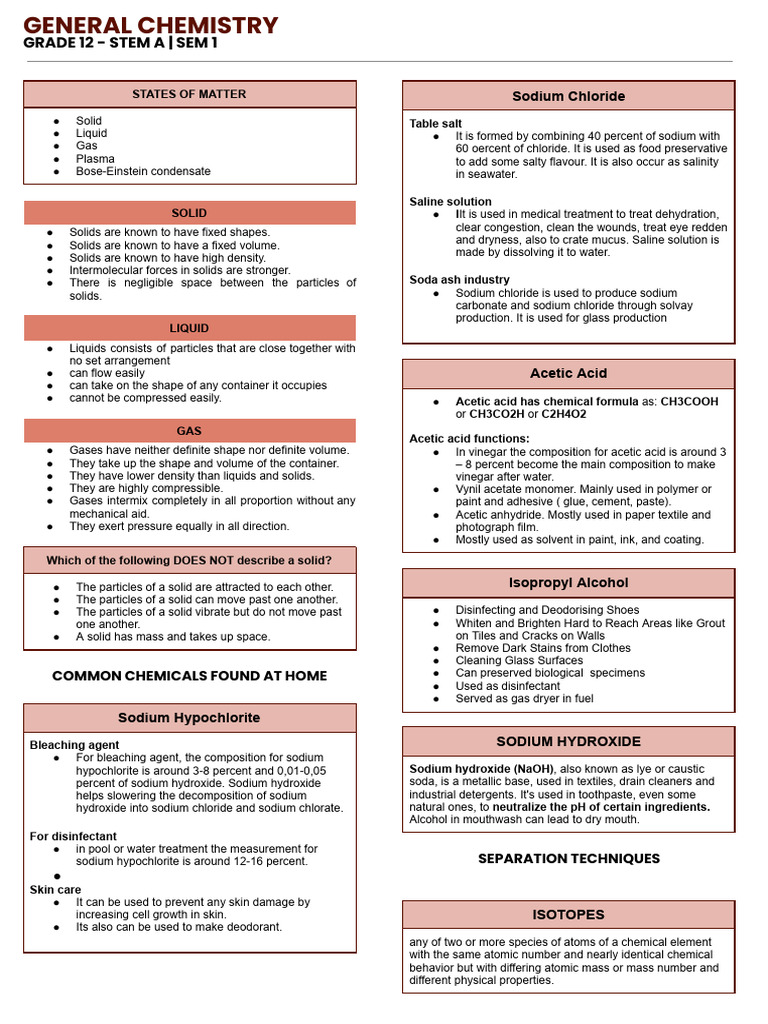 General Chemistry Reviewer | PDF | Mole (Unit) | Chemical Elements