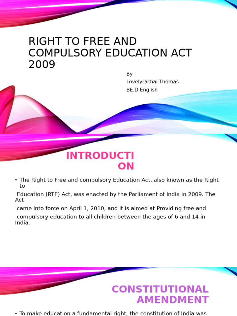 Right To Free and Compulsory Education Act 2009 | PDF | Social Policy ...