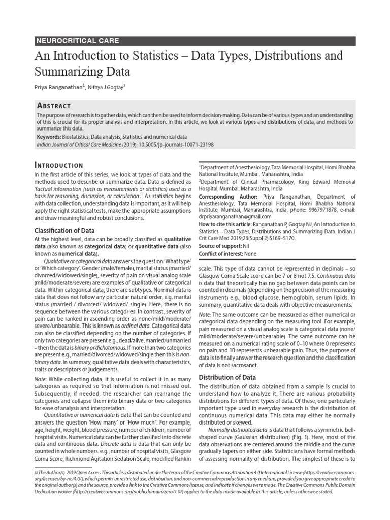 An Introduction To Statistics - Data Types Distrib | PDF | Median | Mean