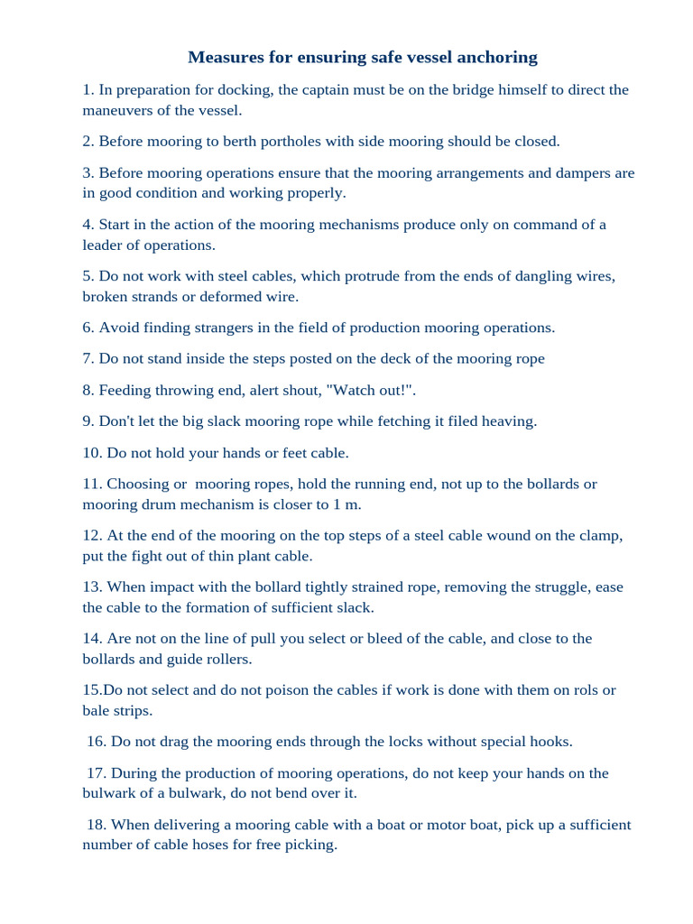 Measures For Ensuring Safe Vessel Anchoring | PDF