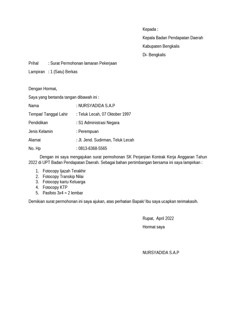 Surat Lamaran BPD | PDF