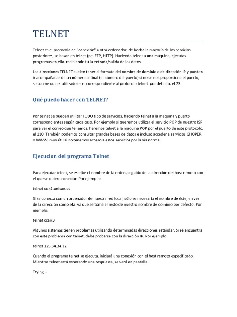 Guía Práctica de Uso de Telnet | PDF